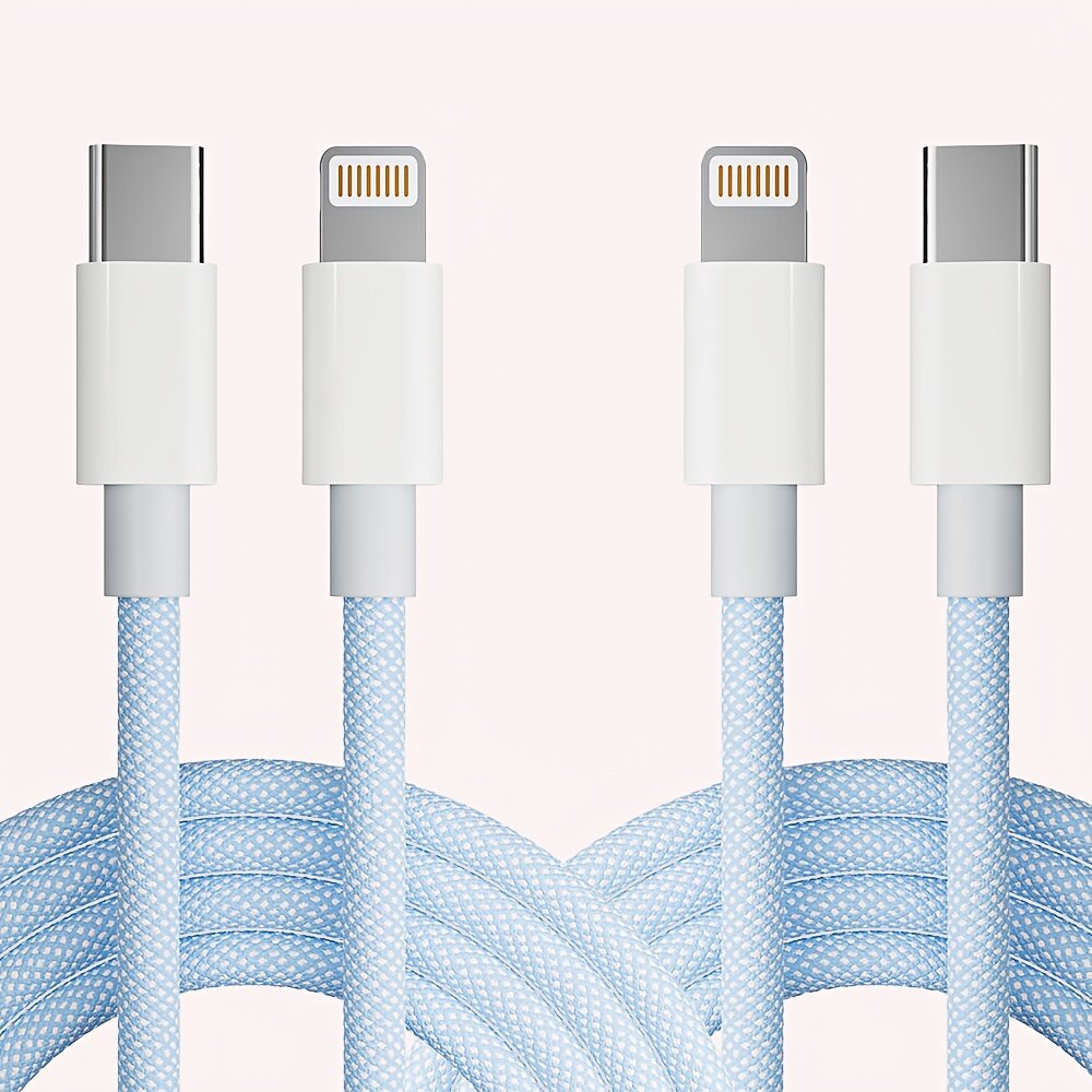 Кабель зарядный USB C to Lightning, быстрая зарядка, 2 шт, синий, совместим с iPhone 14 13 12 11 Pro Max XR XS X 8 7 6 Plus SE, для CarPlay