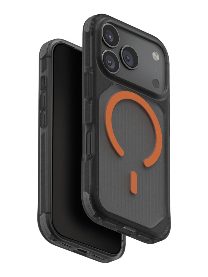 Чехол Uniq Combat для iPhone 17 Pro с MagSafe черный с оранжевым