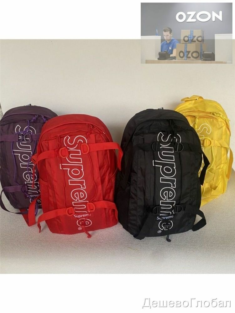 Рюкзак Supreme красный с вертикальным логотипом, для повседневного использования, мужской — фото 1