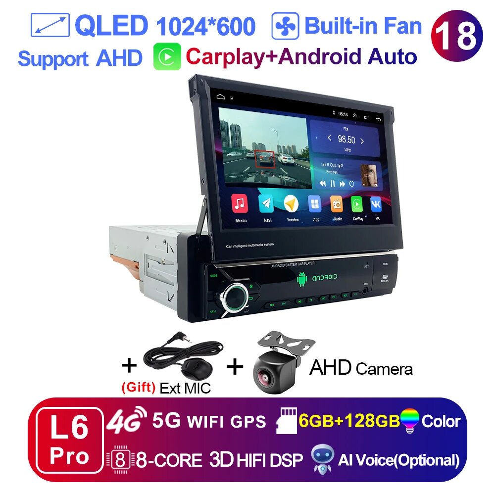 LEHX L6 1 Din Android 14 Авто Универсальный автомобильный радиоприемник 7 "QLED L6 Pro(6-128GB)AHD