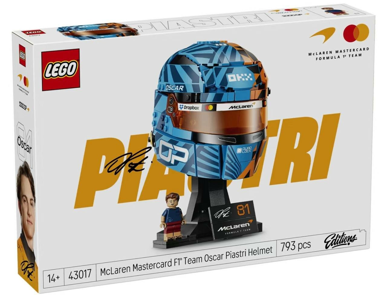 Конструктор LEGO Editions 43017 Шлем гонщика Формулы-1 Оскара Пиастри McLaren Mastercard F1 Team, 793 дет.