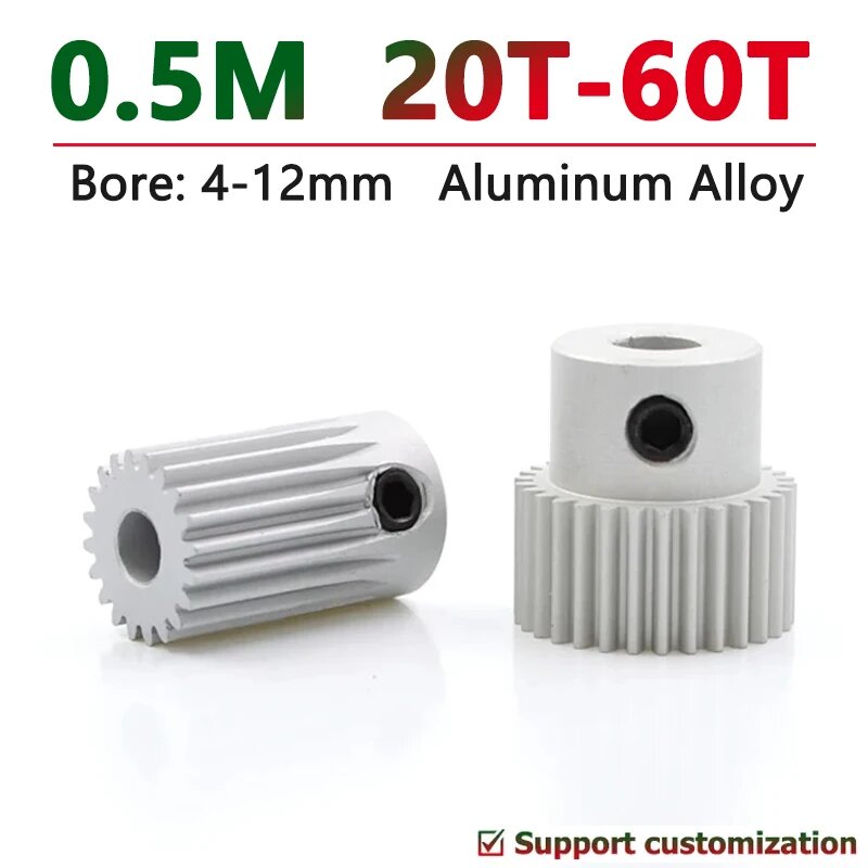 Шестерня алюминиевый сплав 20-60 зубьев 0.5 модуля 60 Teeth (1pcs), 6mm