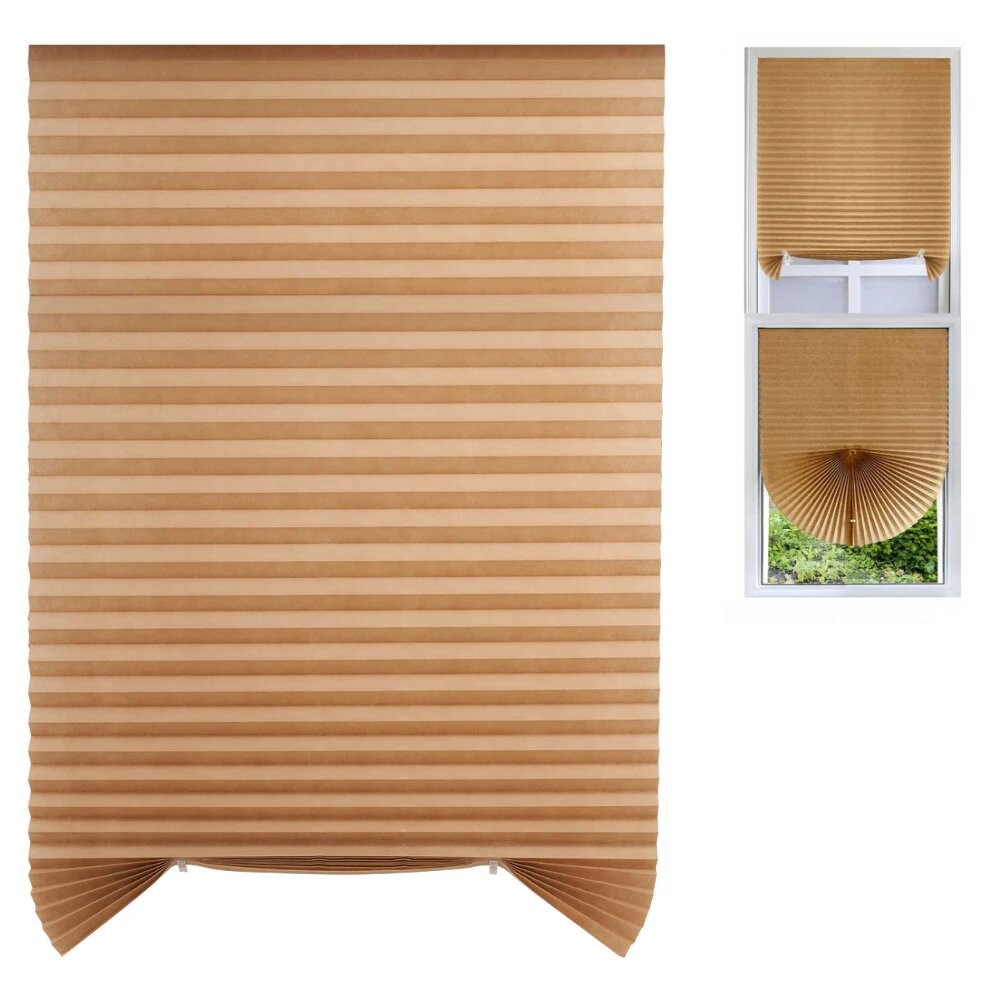 Бумажные плиссированные шторы самоклеящиеся премиум 60x150CM, Coffee Semi blackout