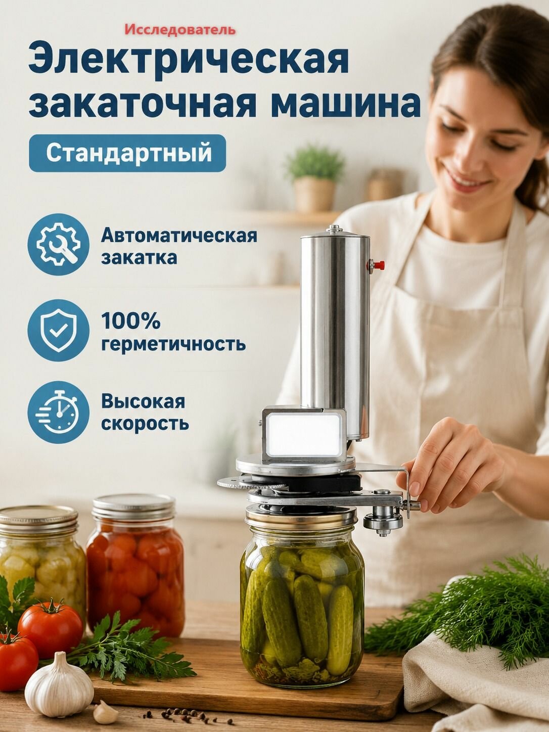 Портативный электрический укупорщик банок из нержавеющей стали, серебристый, для домашнего консервирования