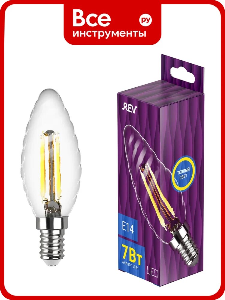 Светодиодная лампа REV FILAMENT свеча витая, TC37, E14, 7W, 2700K, DECO Premium 32431 7