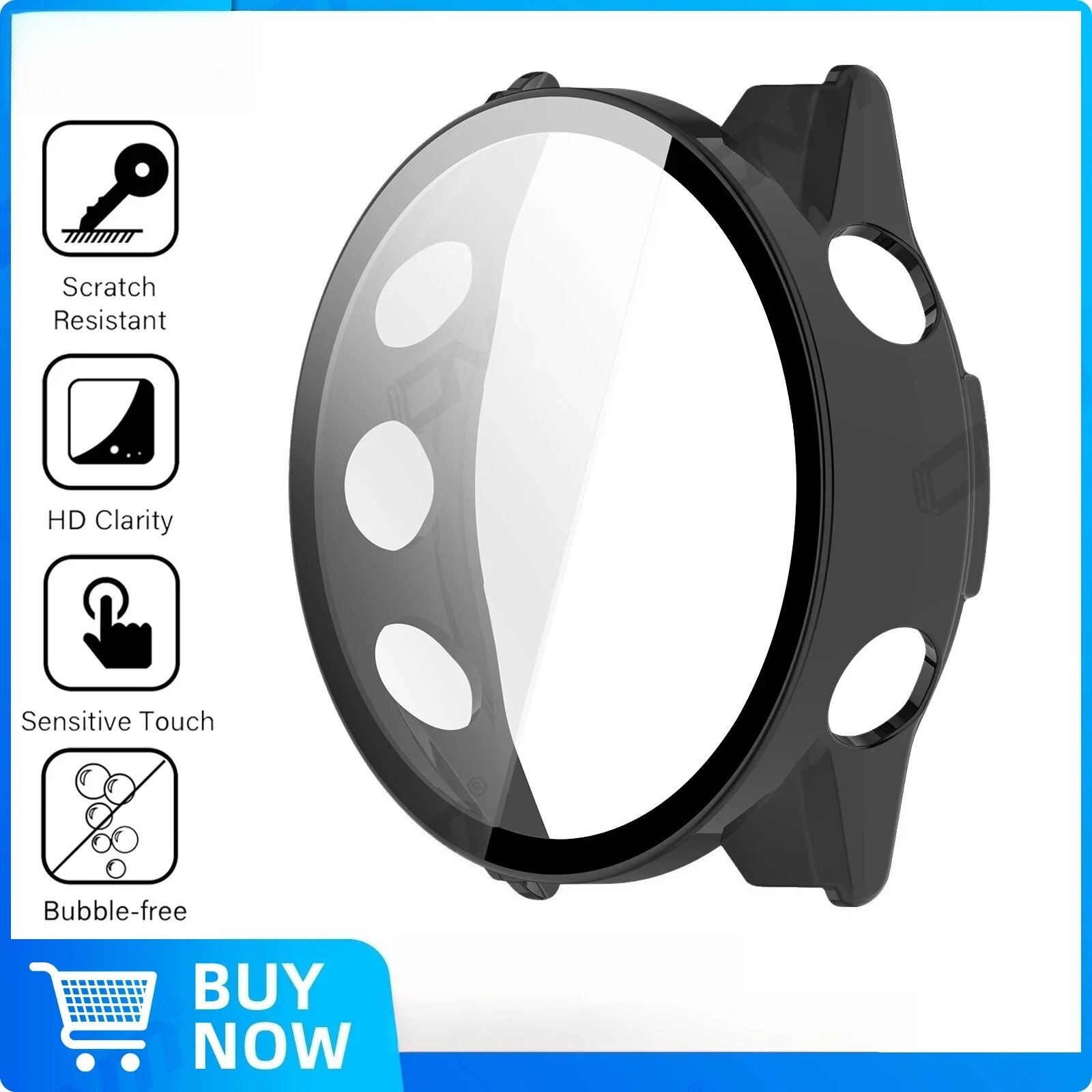 Защитное стекло и чехол для Garmin Forerunner 970 570 Garmin 570 42mm, Черный, Black
