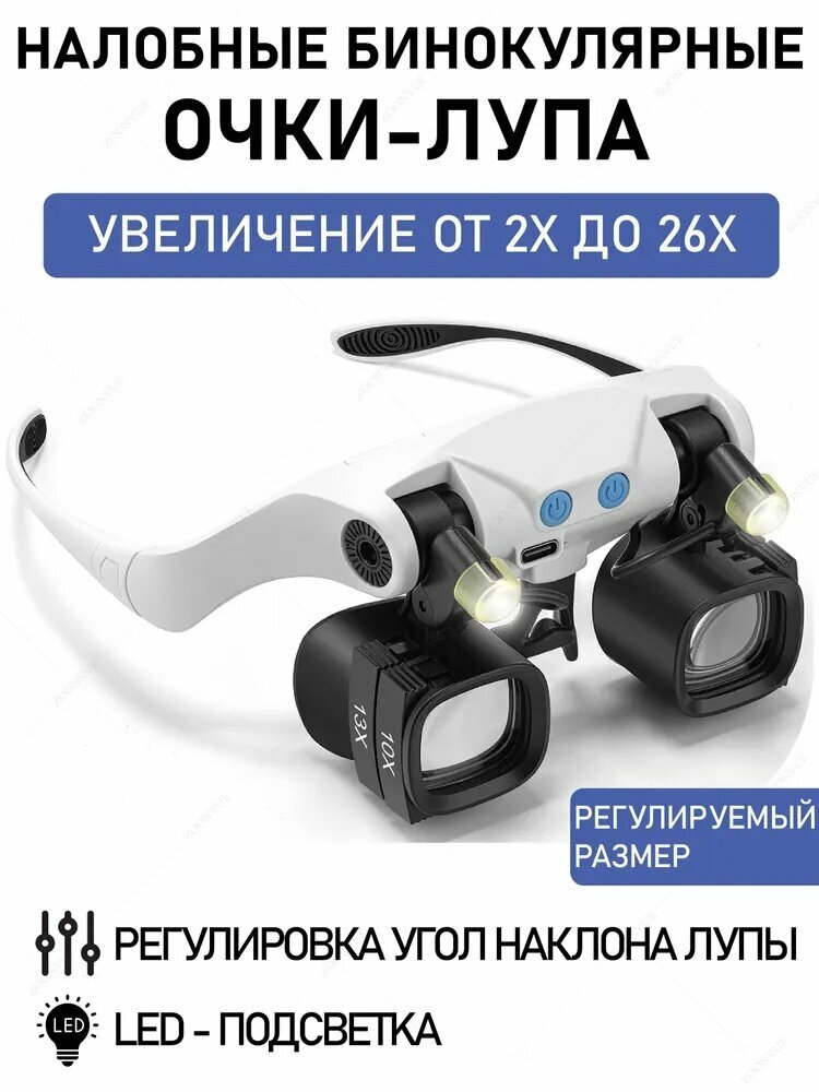Лупа-лампа RJS233-12SXC, с двумя светодиодными лампами, 26х увеличение (Цвет товара: белый, черный матовый, белый, черный матовый)