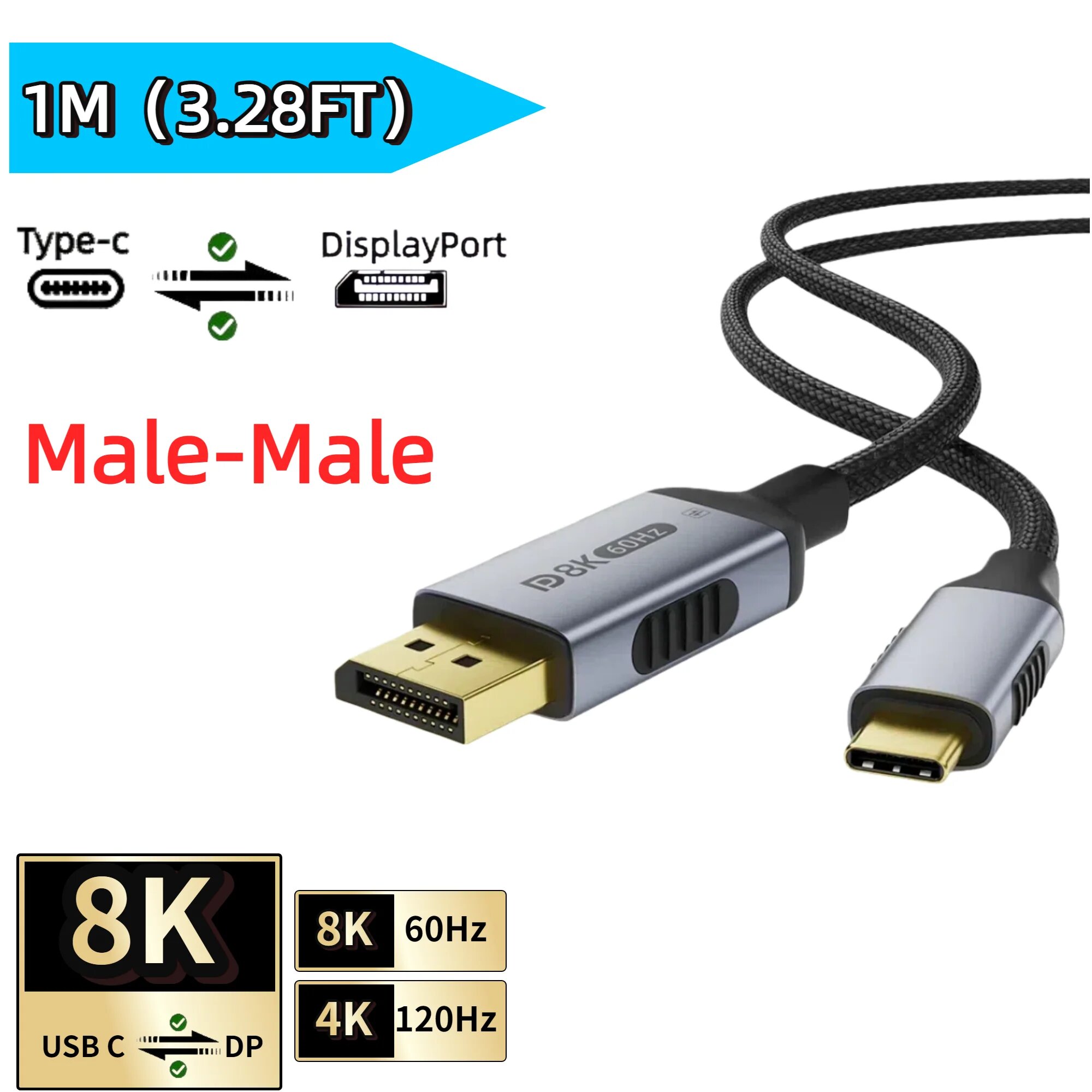 Lmcnzz Кабель USB C — DisplayPort 8K 60Гц
