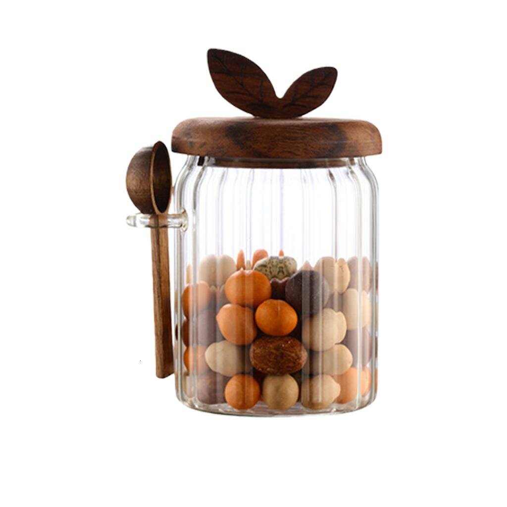 Стеклянная банка с ложкой для хранения, 600ml