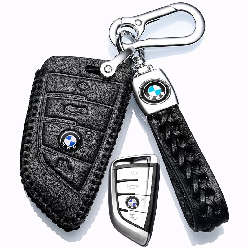 BMW Кожаный чехол для ключа для 5-й серии 3-й серии X1 X3 i3 X5, стиль B, черный, ремешок, нож 4-кнопочный