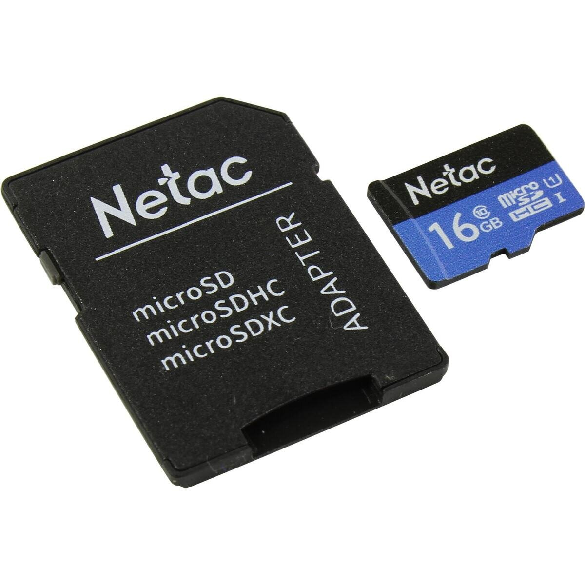 Netac NT02P500STN-016G-R microSDHC Memory Card 16Gb UHS-I U1 Class 10 + microSD-- SD Adapter — фото 1