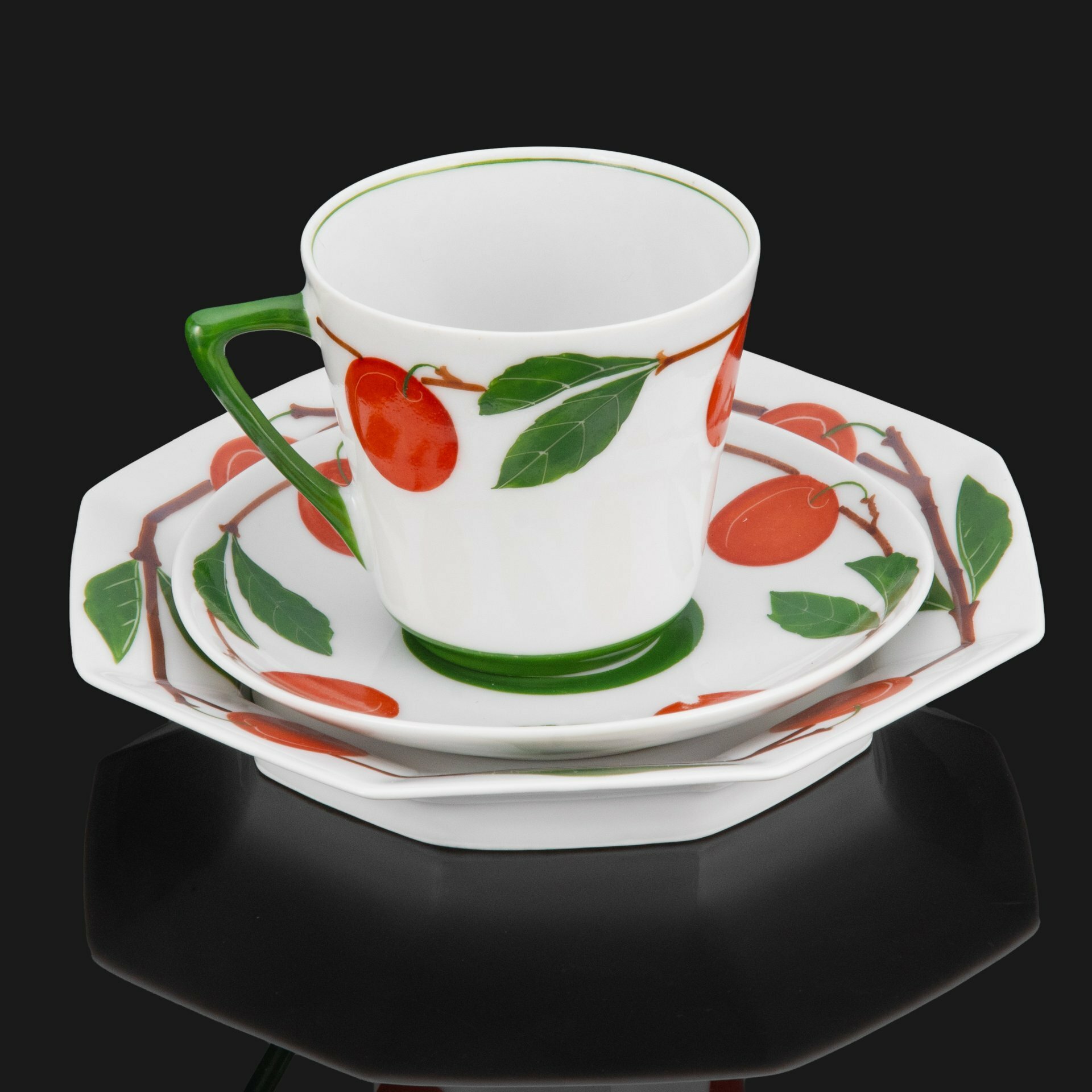 Чайной трио "Слива", фарфор, роспись, Германия, 1900-1930 гг.