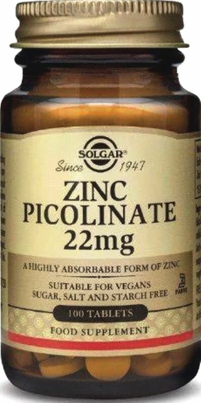 Цинк Picolinate 22 мг Solgar, 22 мг, 100 таблеток