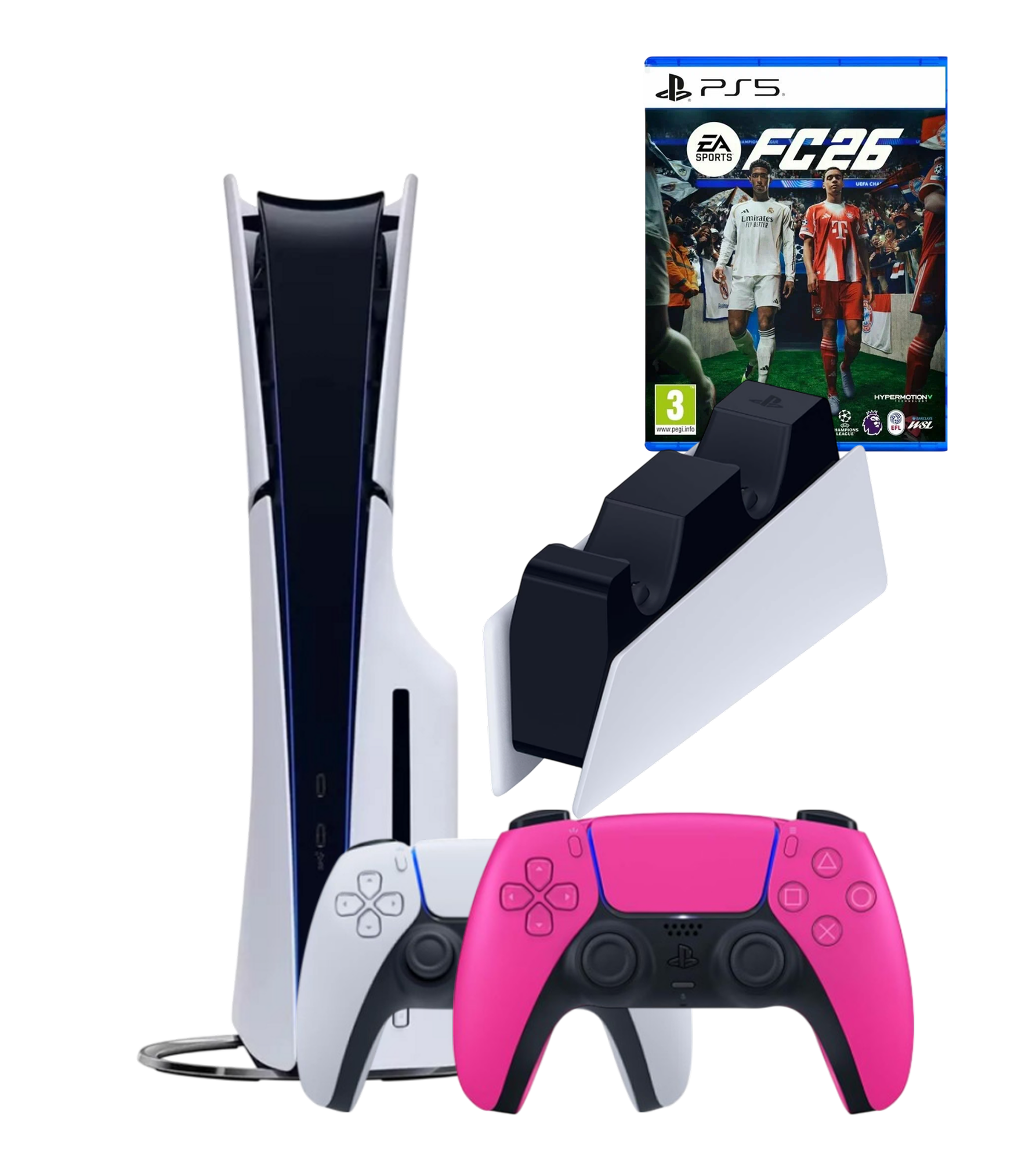 Игровая приставка Sony PS5 Slim + 2й геймпад розовый + игра FC26 + зарядная станция