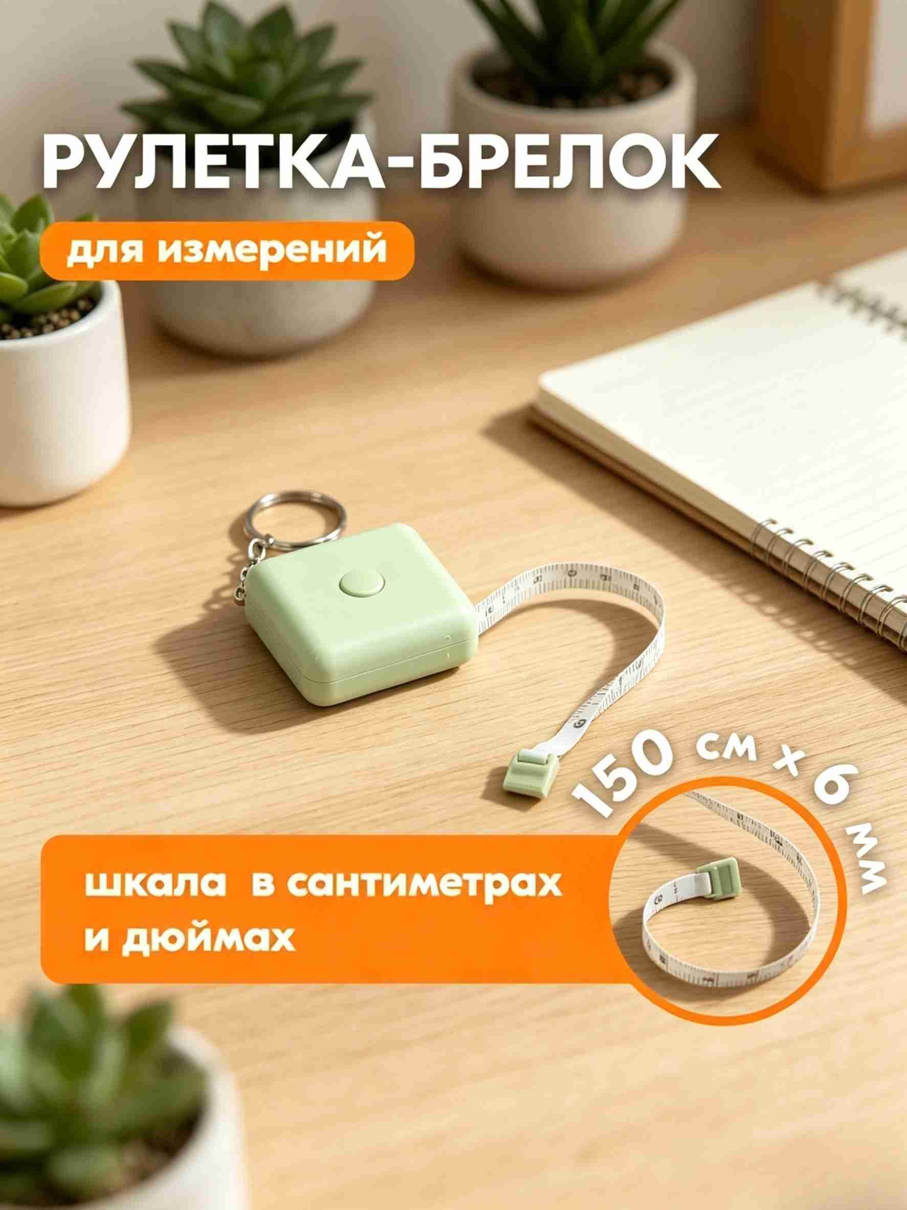 Рулетка брелок - Сантиметровая лента рулетка измерительная 1.5 метра (green)