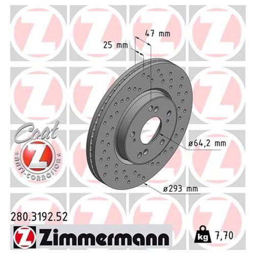 Диск тормозной Zimmermann 280319252 для Honda HR-V