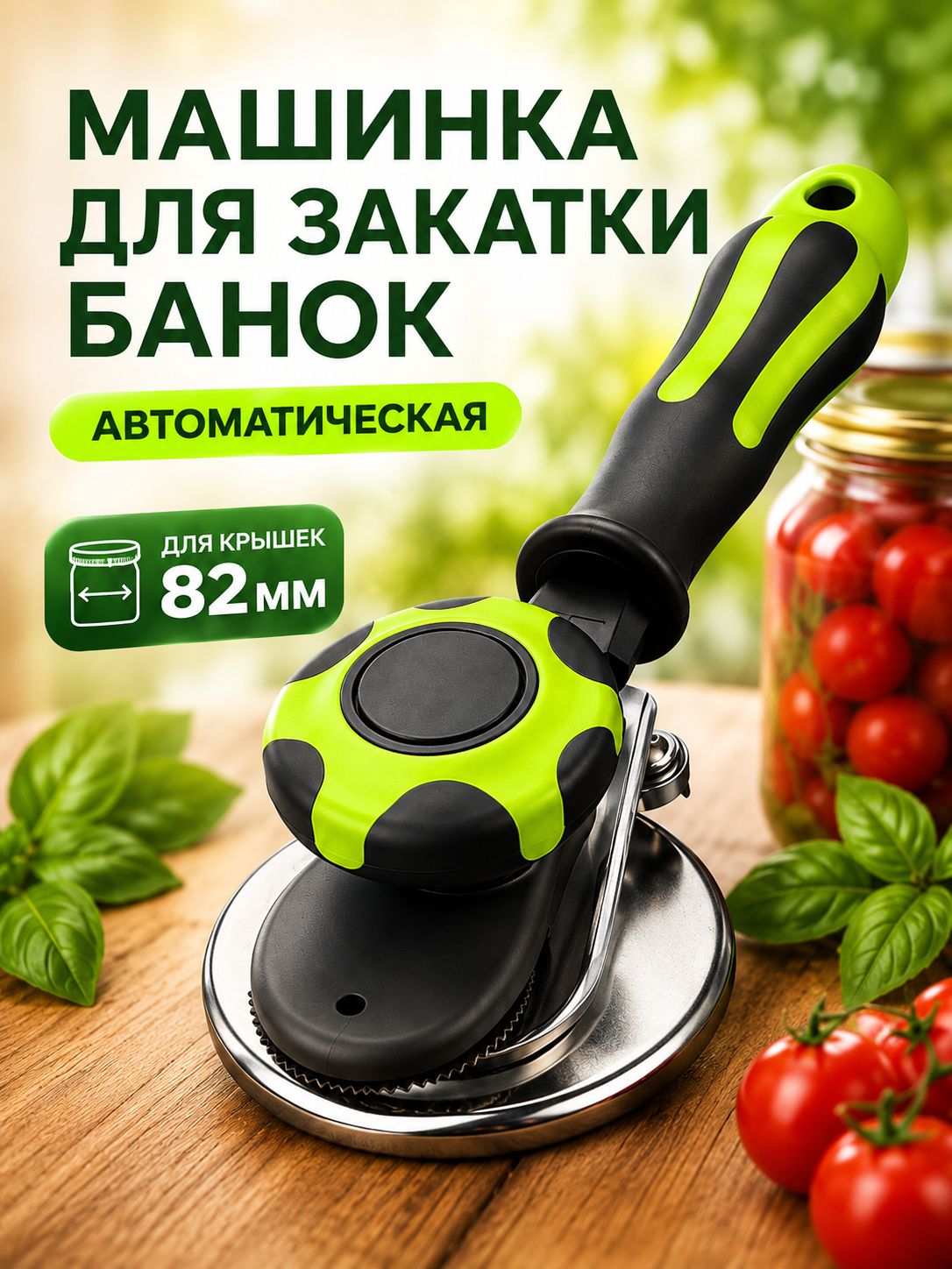 Машинка для закатки банок автоматическая "Виктория" / Закаточный ключ для консервирования, зеленый