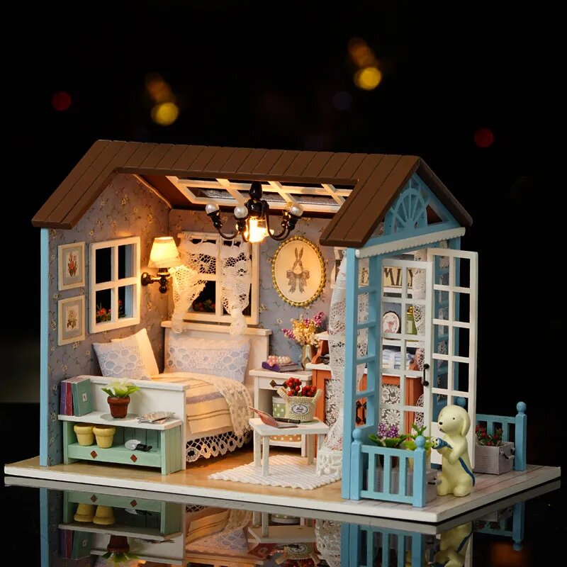 DIY модель дома CUTE ROOM Синее время , базовая версия с музыкой и светом, русский язык