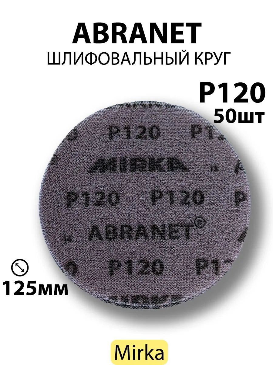 Сетчатый абразив Mirka Abranet, шлифовальный круг 125ммP120, набор 50 шт, сухая шлифовка без пыли