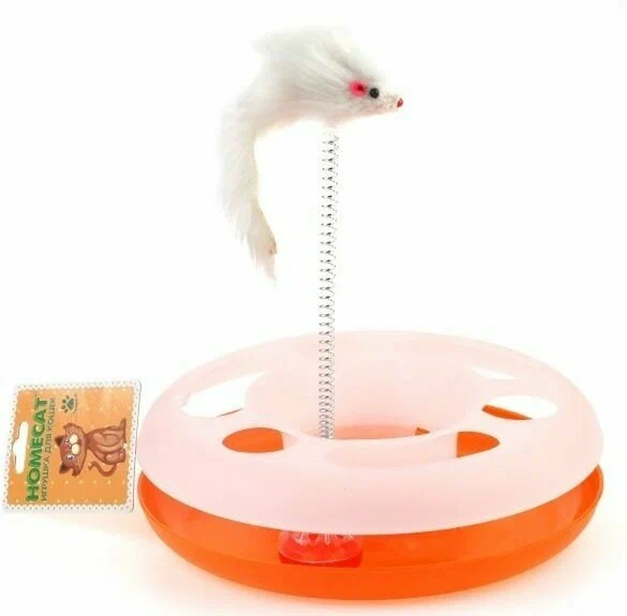 HOMECAT игрушка для кошек трек пластиковый с мячиком и мышкой на пружине 24 х 8 см.