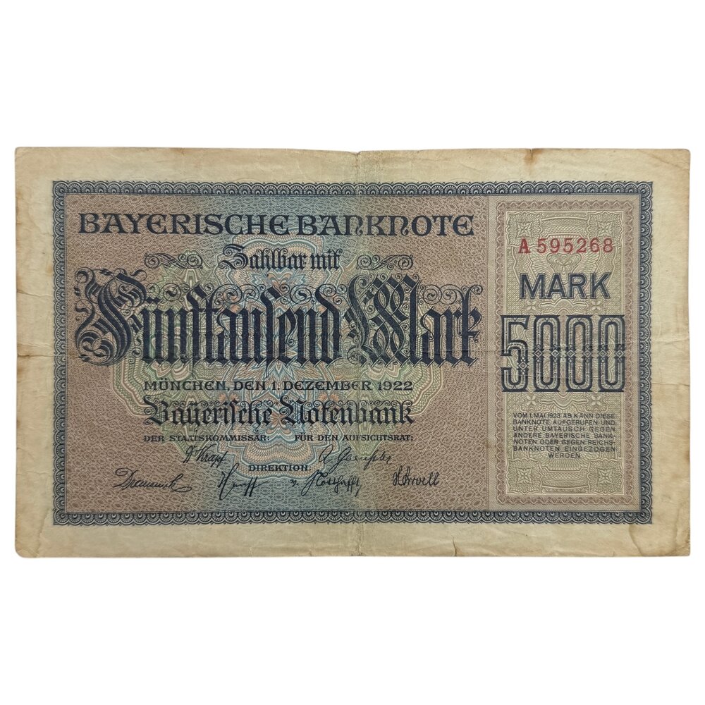 Германия (Веймарская республика) Мюнхен (Бавария) 5000 марок 1922 г. (Серия A)