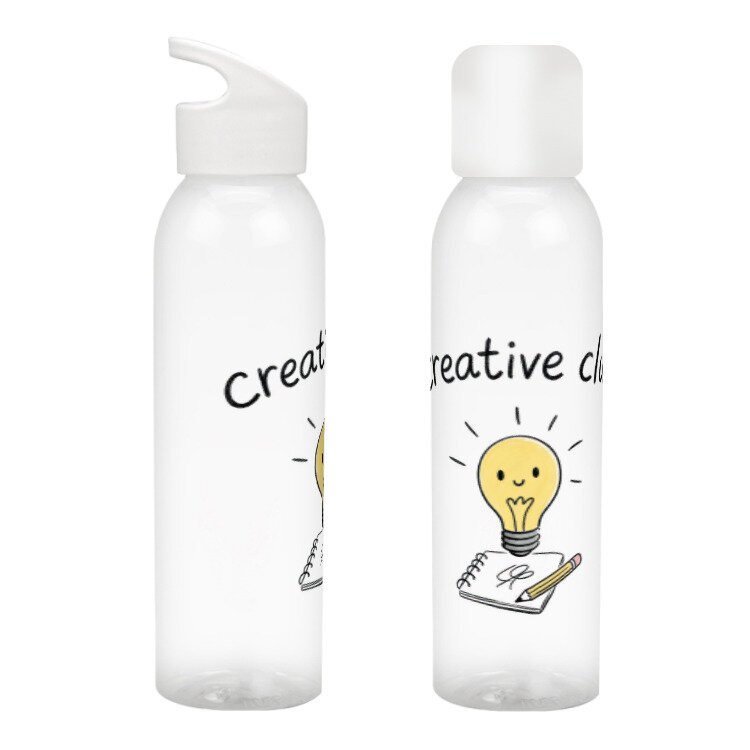 Бутылка для воды «Creative club, креативный клуб, идеи, лампочка» (белый)