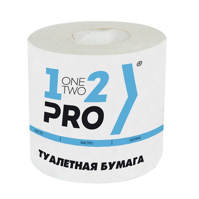 Туалетная бумага 1-2-Pro, 1-слойная, рулон 45 м, вторичное сырье, белая 1 шт