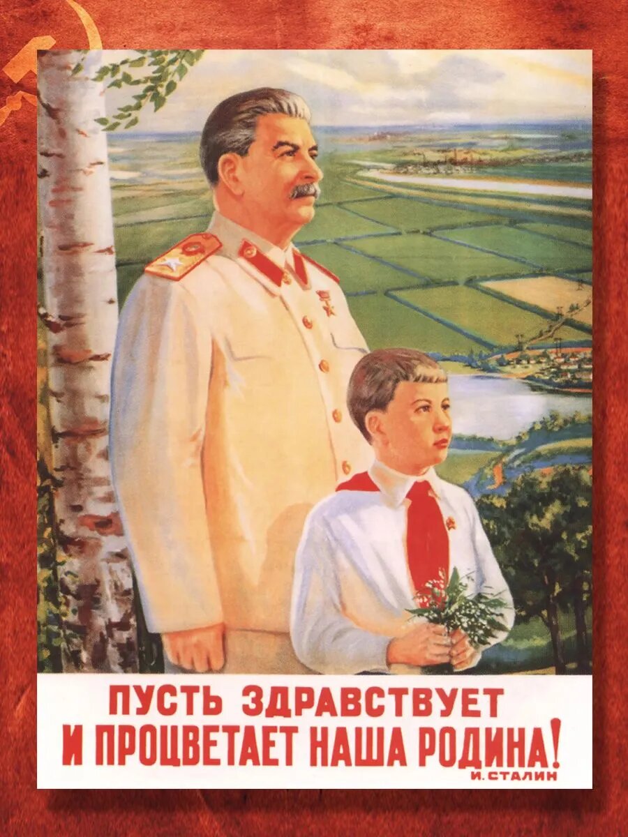 Постер СССР - Сталин "Пусть здравствует и процветает наша родина!" - 30х40см, Советский плакат