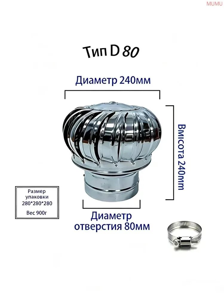 Турбо-дефлектор из нержавеющей стали 80мм для вентиляционных труб