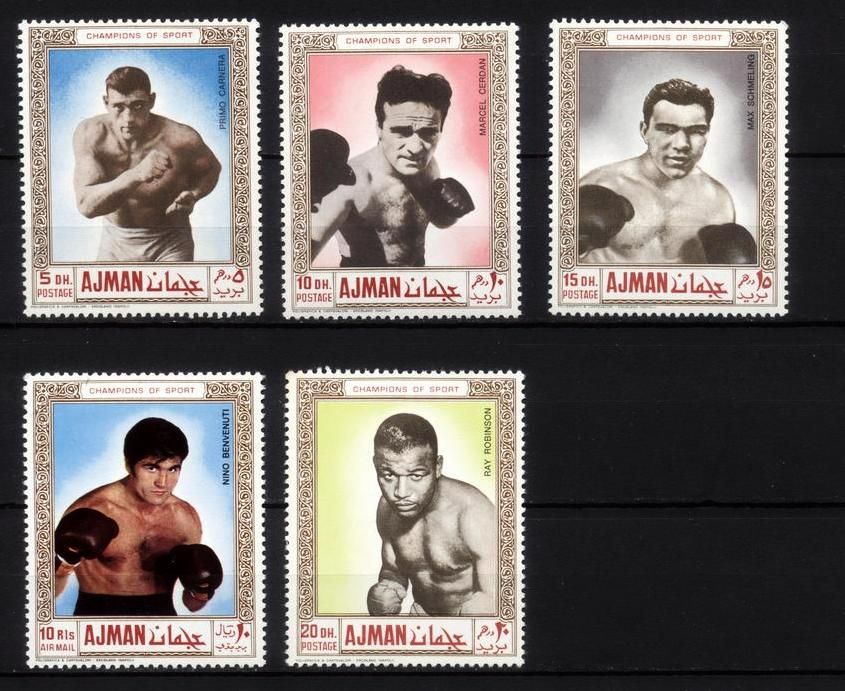 Марки Аджман ( эмират, н. вр. в ОАЭ). 1968 г. "Спорт. Бокс. Чемпионы" См. описание