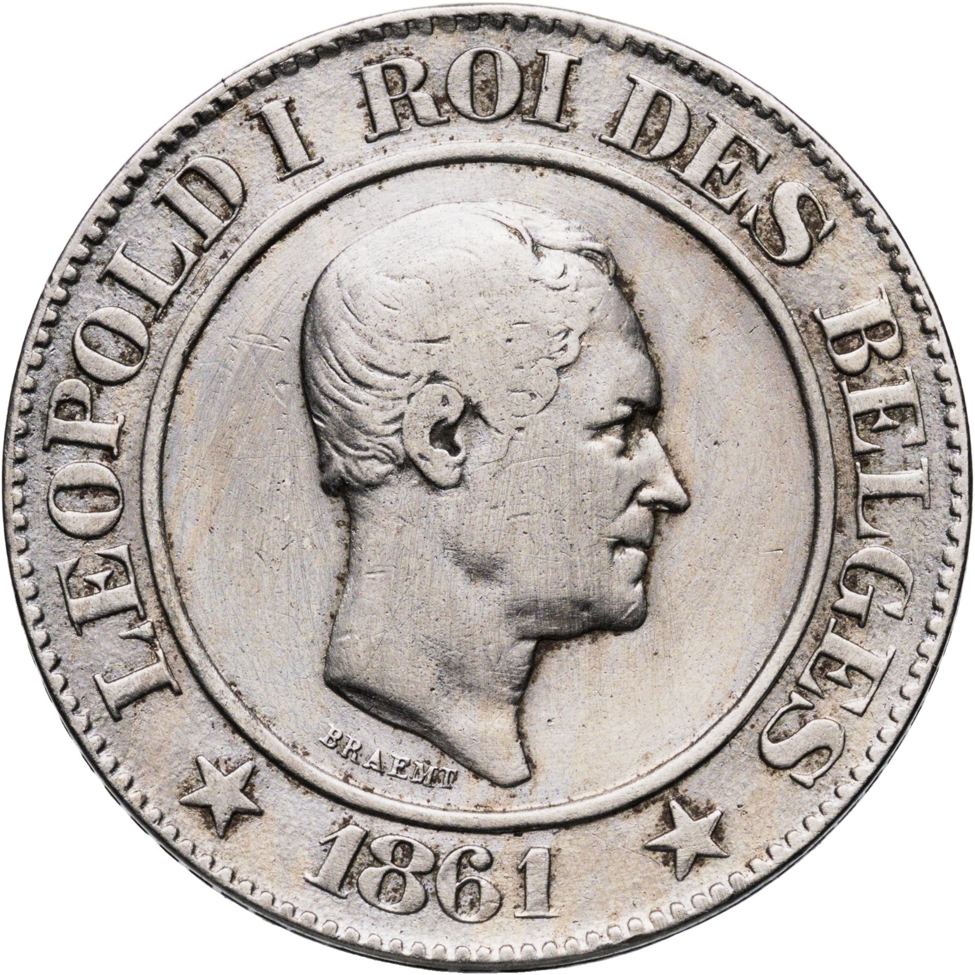 Бельгия 20 сантимов centimes 1861, Мельхиор медь-никель, в сохранности VF-XF
