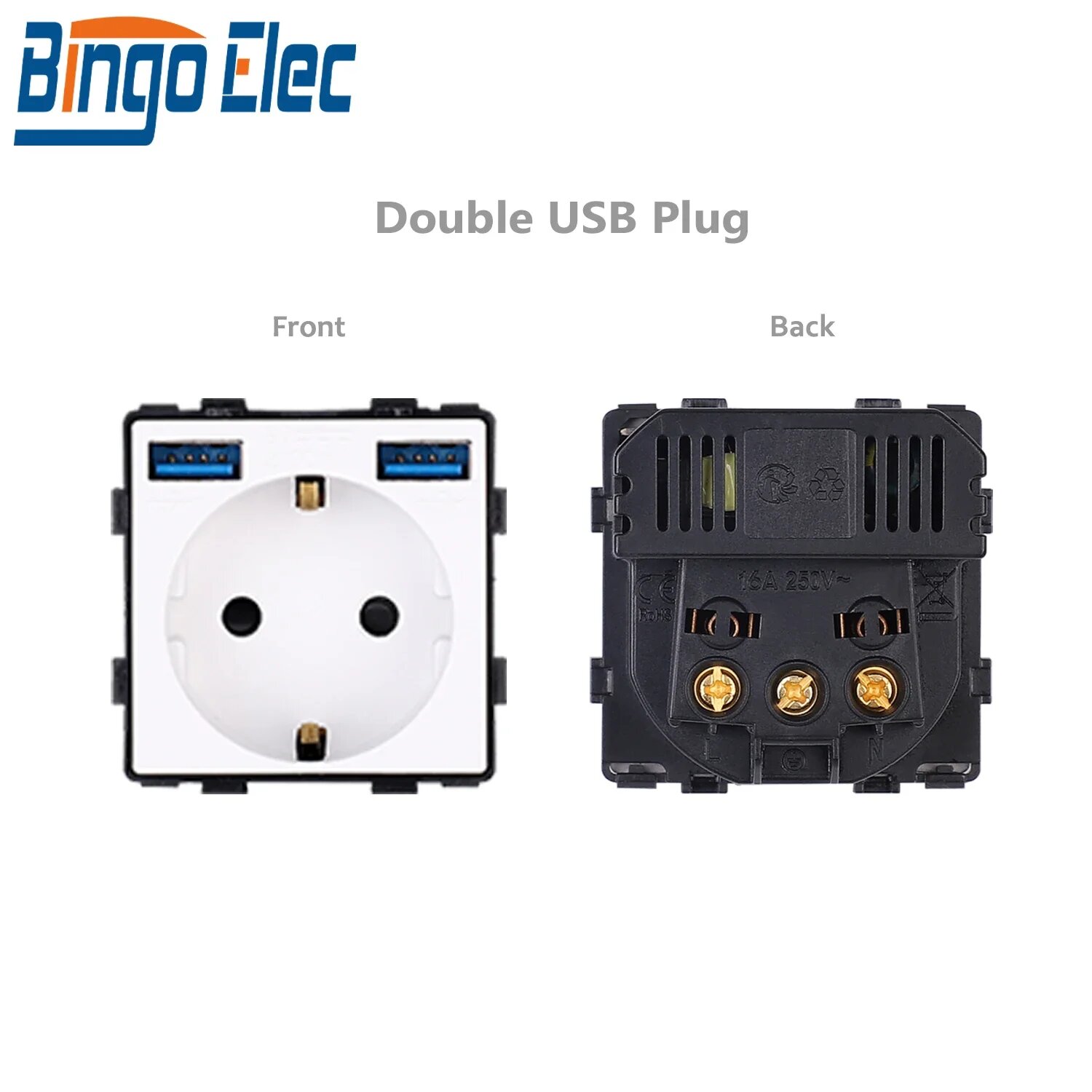 Настенная розетка Bingoelec EU сверхбыстрая зарядка 65 Вт Half Double USB