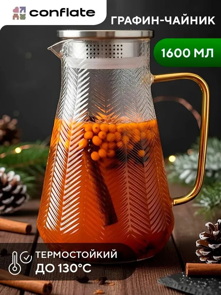 Кувшин для напитков Conflate 1.6 л термостойкий до 130°C стеклянный
