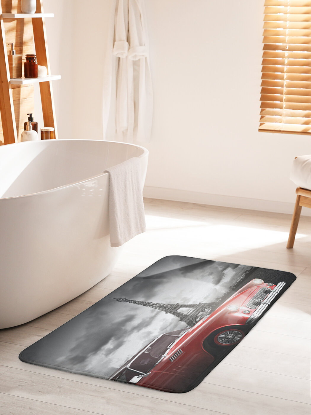 Коврик для ванной комнаты и туалета противоскользящий "Авто перед эйфелевой башней" 60х100 см, JoyArty