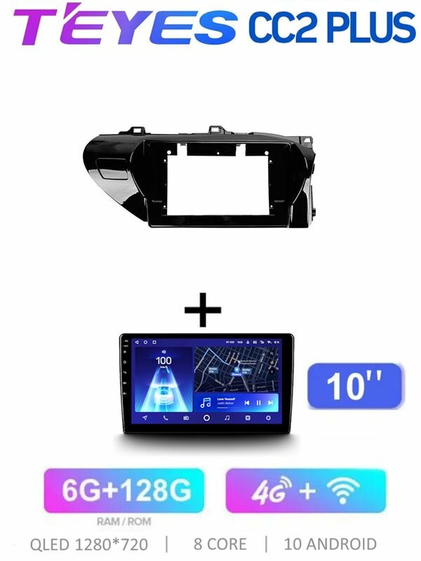 Магнитола 10" Teyes CC2 Plus 6/128 Gb для Toyota Hilux Pick Up AN120 2015-2020 Правый руль