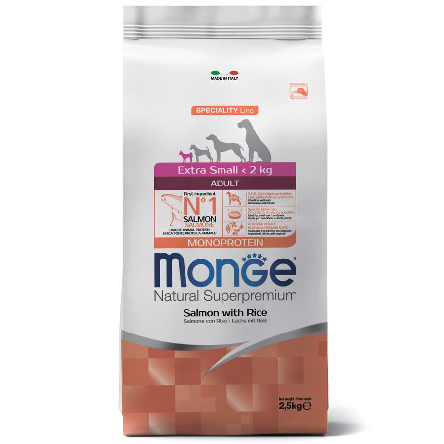 Сухой корм для собак миниатюрных пород Monge Dog Speciality Line Monoprotein Extra Small, с лососем и рисом 2,5 кг