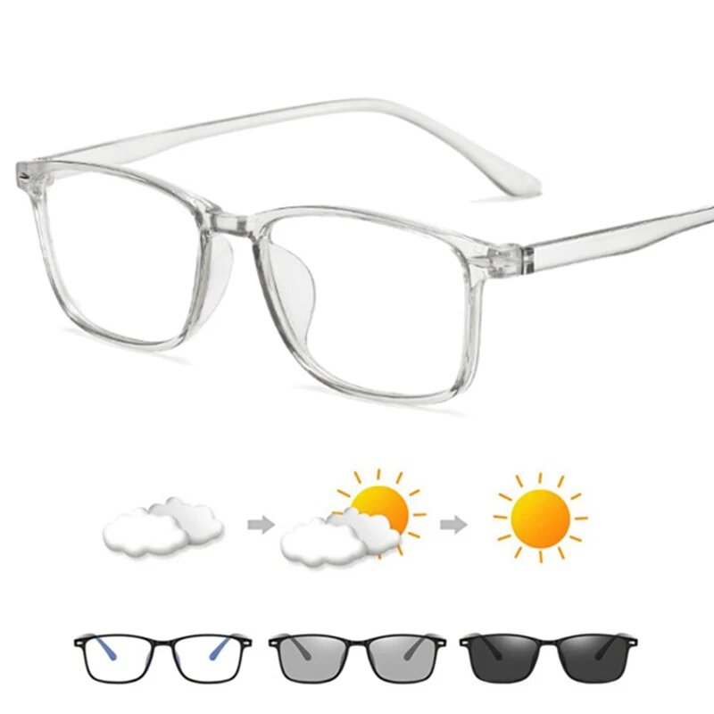 Фотохромные очки прямоугольные серые, Myopia -400