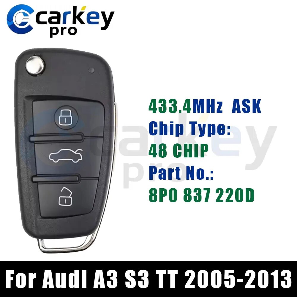 Carkeypro 3-кнопочный откидной дистанционный ключ 315/433 МГц 8P0837220E/G 8P0837220D для Audi A3 TT S3 2005-2013