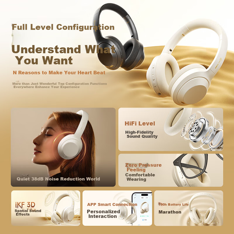 IKF T1 Max Афинский черный наушники с активным шумоподавлением беспроводные Bluetooth 6.0 и сверхдолгим сроком службы