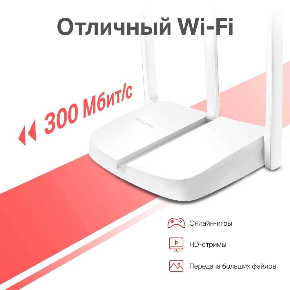 Wi-Fi Роутер Mercusys MW306R, 2.4ГГЦ N300, 4xRJ45 100Мбит/с, многорежимный