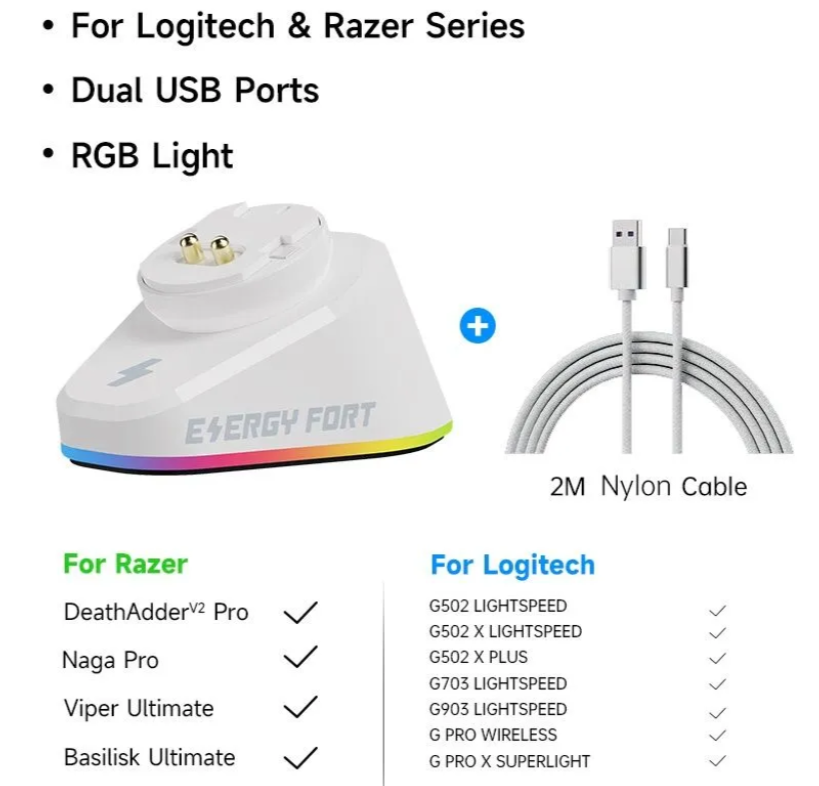 Беспроводное Зарядное Устройство Для Игровой Мыши. Для Logitech G403 G502 X Plus G703 G903 HERO Lightspeed Док-станция