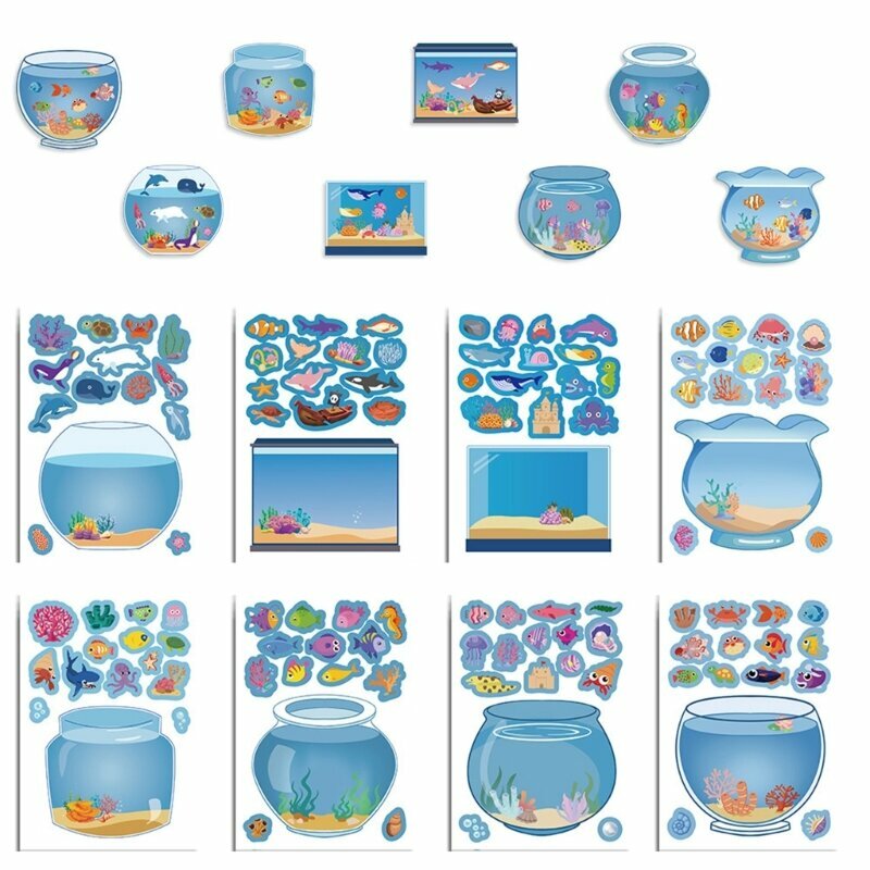 Мультяшная Сцена Наклейка Миниатюрный Аквариум Наклейка для Скрапбукинга Журнал Планировщик Детская Комната Украшение Стены Детской