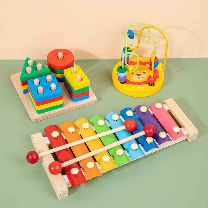 Детские восьмитоновые ударные часы, игрушки-насекомые, радужная башня, лабиринт с бусинами, образовательный набор для раннего развития детей 0-3 лет.