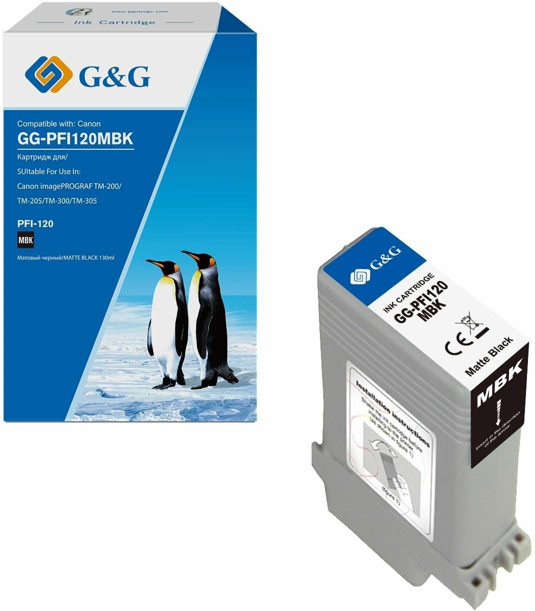 Картридж струйный G&G PFI-120 MBK черный матовый, 130мл для Canon imagePROGRAF TM-200 205 300 305 250 (GG-PFI120MBK)