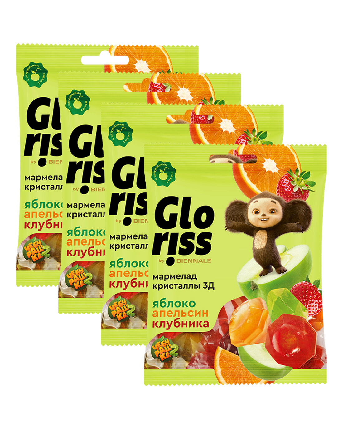 Мармелад Gloriss апельсин, клубника, яблоко, 70г х 4шт