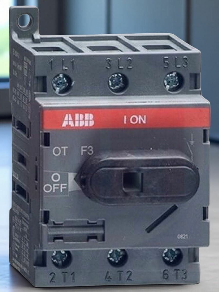 Выключатель-разъединитель ABB OT16F3 3п с рукояткой на DIN рейку, артикул 1SCA104811R1001