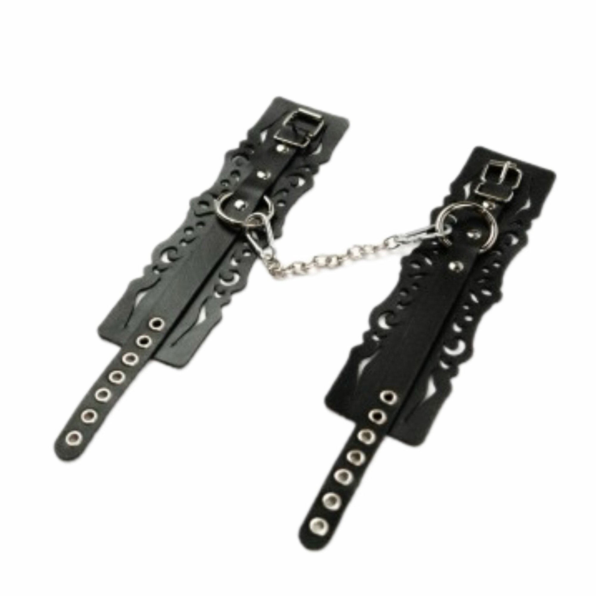 Оковы Crazy Handmade из натуральной кожи с резными узорами, чёрные