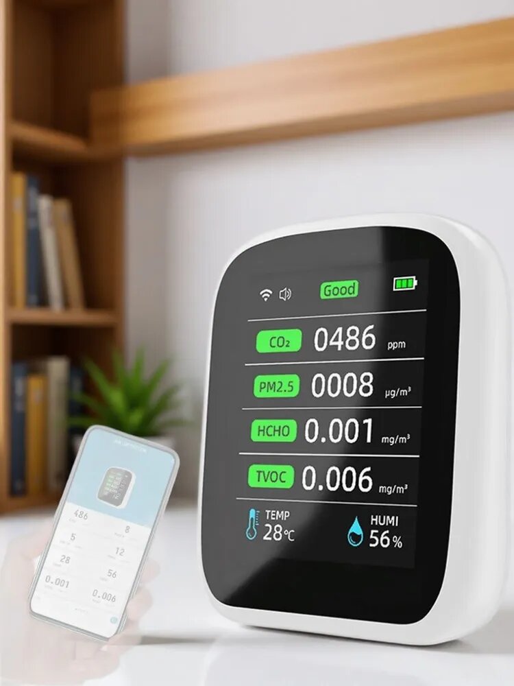 Датчик качества воздуха TUYPM1.0/PM2.5/PM10/TVOC/HCHO/ Wi-Fi, разноцветный