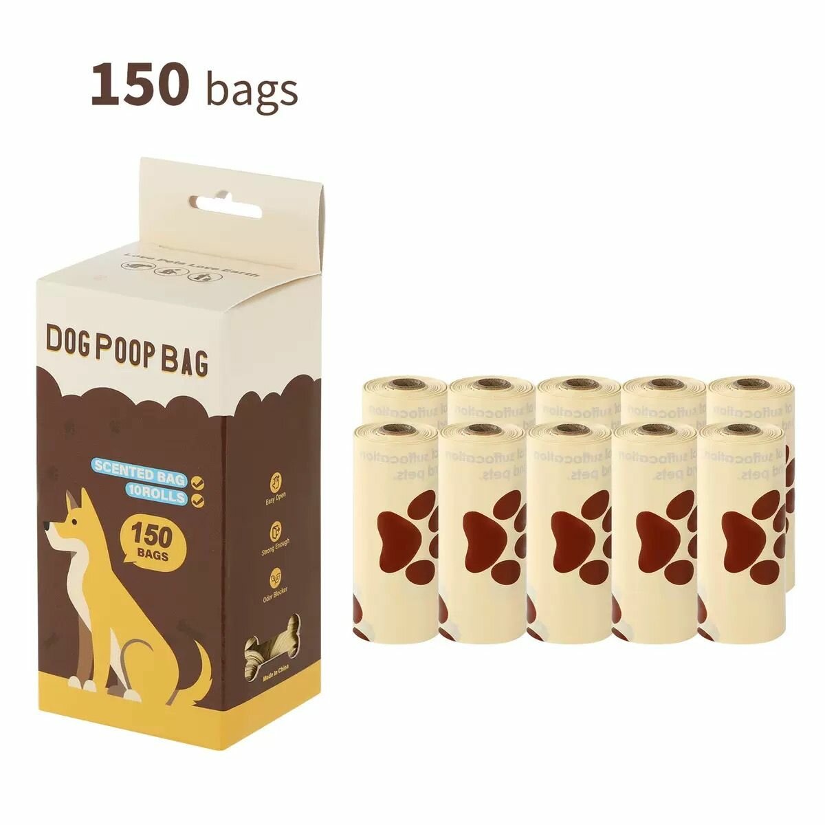 Биоразлагаемые пакеты для выгула собак, гигиенические пакеты для уборки за собаками, молочные, 10 рулонов