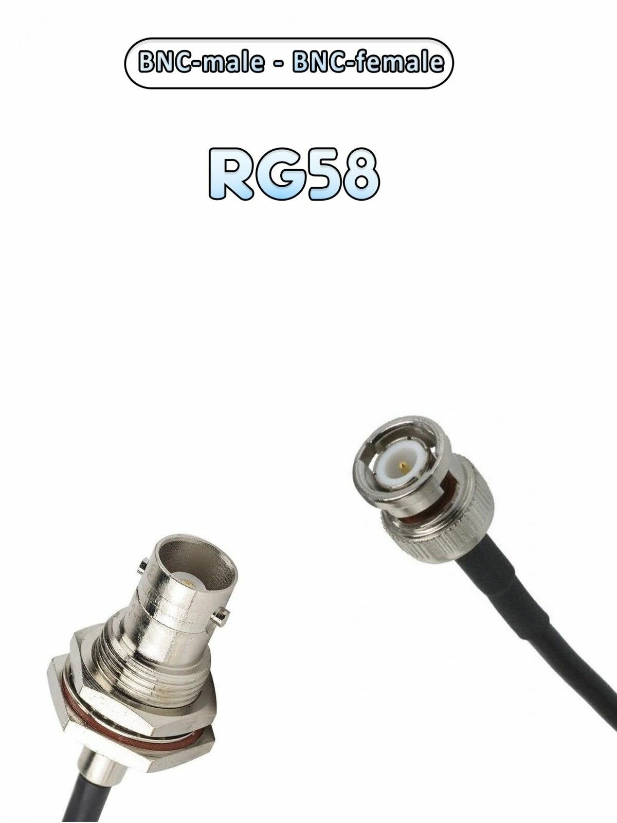 Кабельная сборка 50 Ом на RG-58 с разъемами BNC-male - BNC-female, 0,3 метра